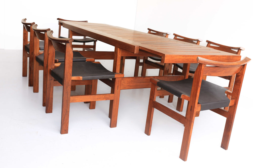 Rare Extendable Kiaat Dining Table with Eight Chairs by John Tabraham ...
